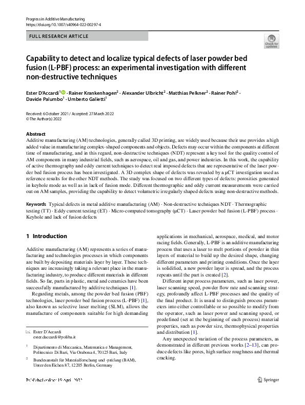 (PDF) Capability to detect and localize typical defects of laser powder ...