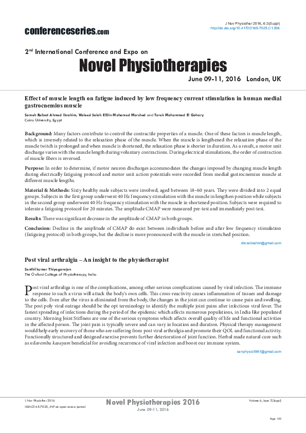 (PDF) Post viral arthralgia - An insight to the physiotherapist