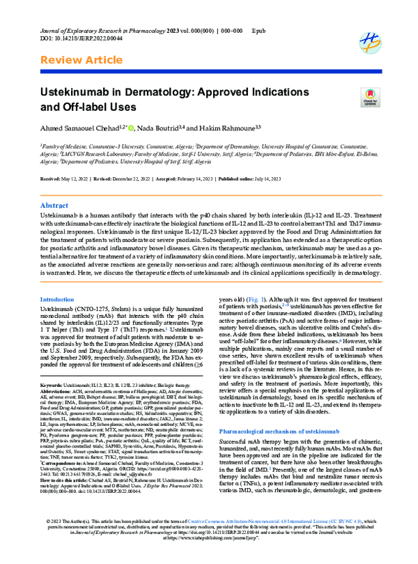 (PDF) Ustekinumab in Dermatology: Approved Indications and Off-label Uses