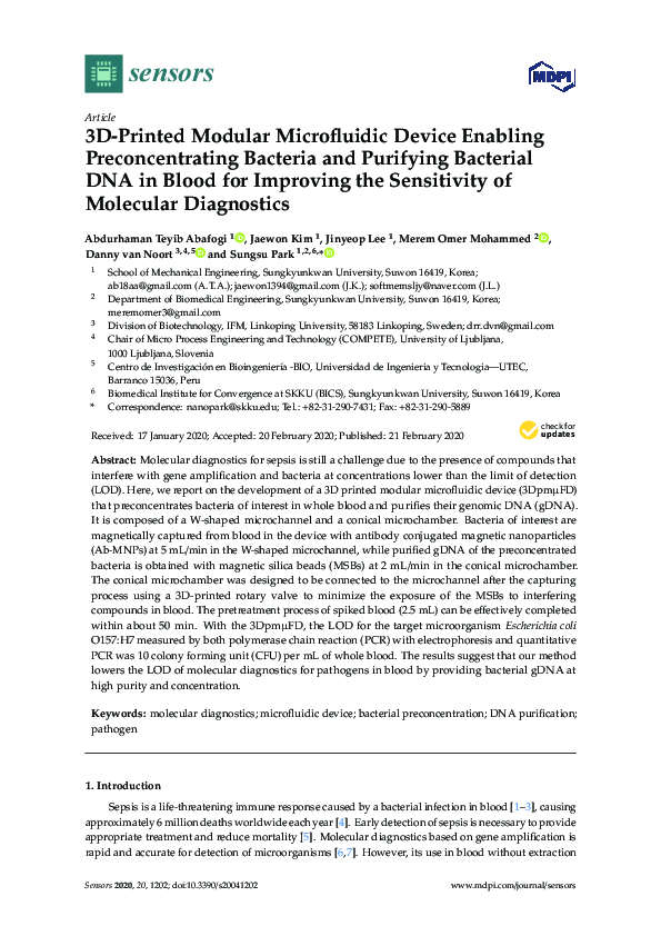 (PDF) 3D-Printed Modular Microfluidic Device Enabling Preconcentrating Bacteria and Purifying ...