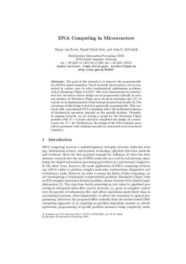(PDF) DNA Computing in Microreactors