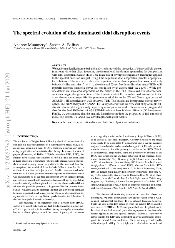 (PDF) The spectral evolution of disc dominated tidal disruption events