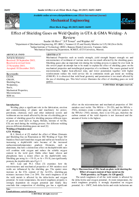 (PDF) Effect of Shielding Gases on Weld Quality in GTA & GMA Welding-A Review