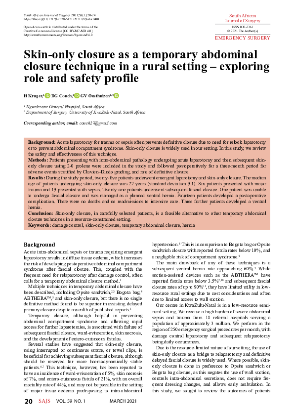 (PDF) Skin-only closure as a temporary abdominal closure technique in a ...