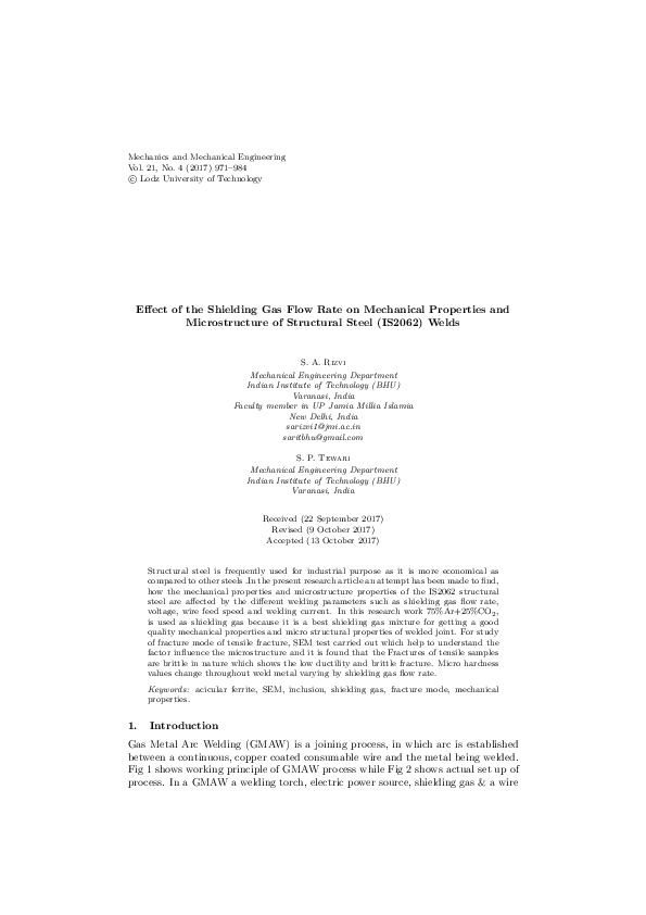 (PDF) Effect of the shielding gas flow rate on mechanical properties and microstructure of ...