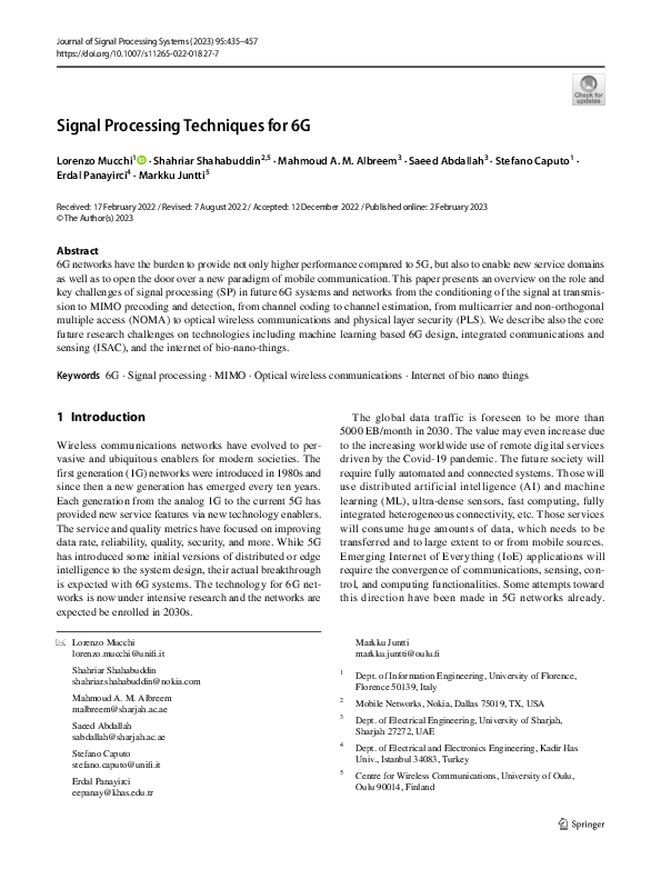(PDF) Signal Processing Techniques for 6G