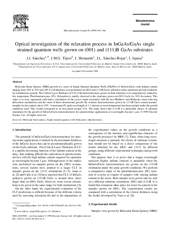 (PDF) Optical investigation of the relaxation process in InGaAs/GaAs single strained quantum ...