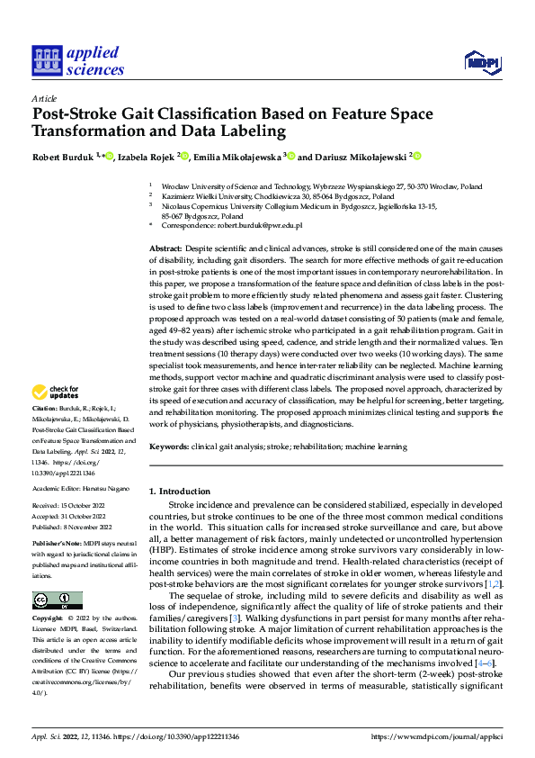 (PDF) Post-Stroke Gait Classification Based on Feature Space Transformation and Data Labeling