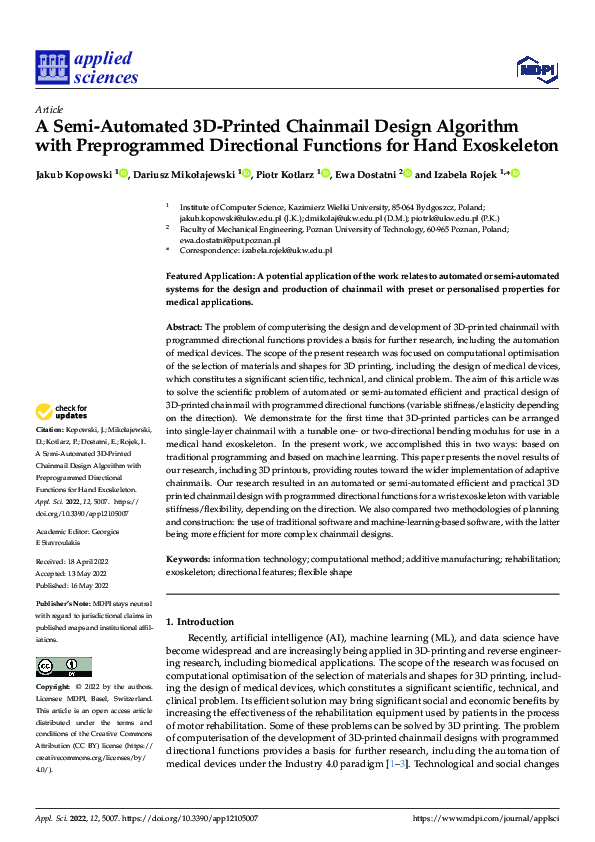 Pdf A Semi Automated 3d Printed Chainmail Design Algorithm With Preprogrammed Directional