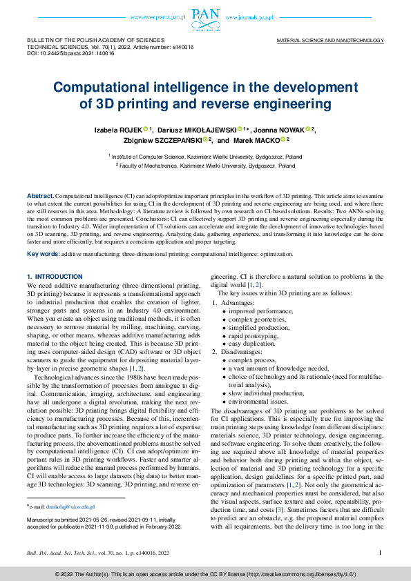 (PDF) Computational intelligence in development of 3D printing and reverse engineering