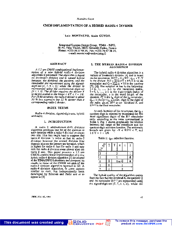 (PDF) CMOS Implementation of a hybrid radix-4 divider