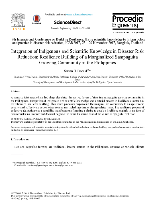 (PDF) Integration of Indigenous and Scientific Knowledge in Disaster ...