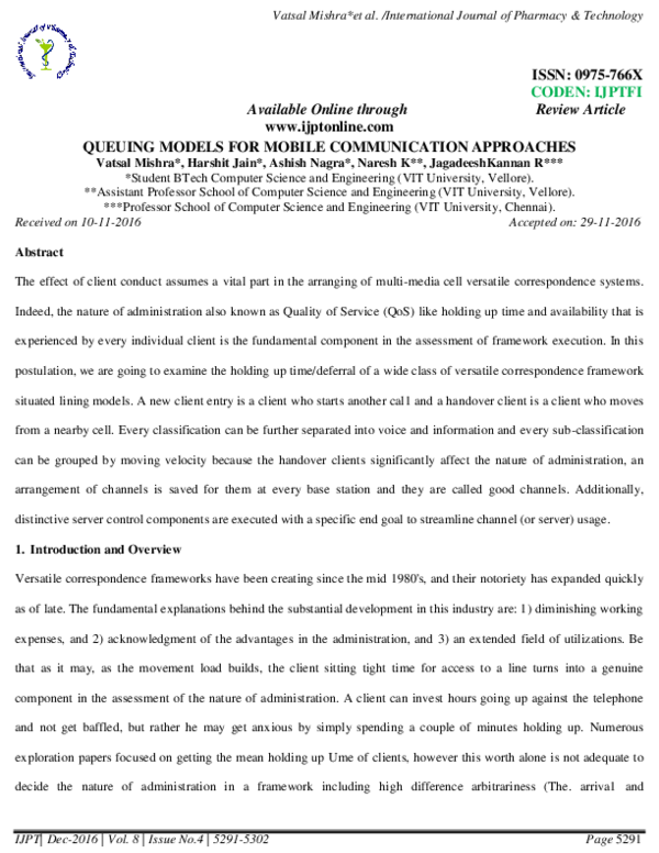 (PDF) Queuing Models for Mobile Communication Approaches