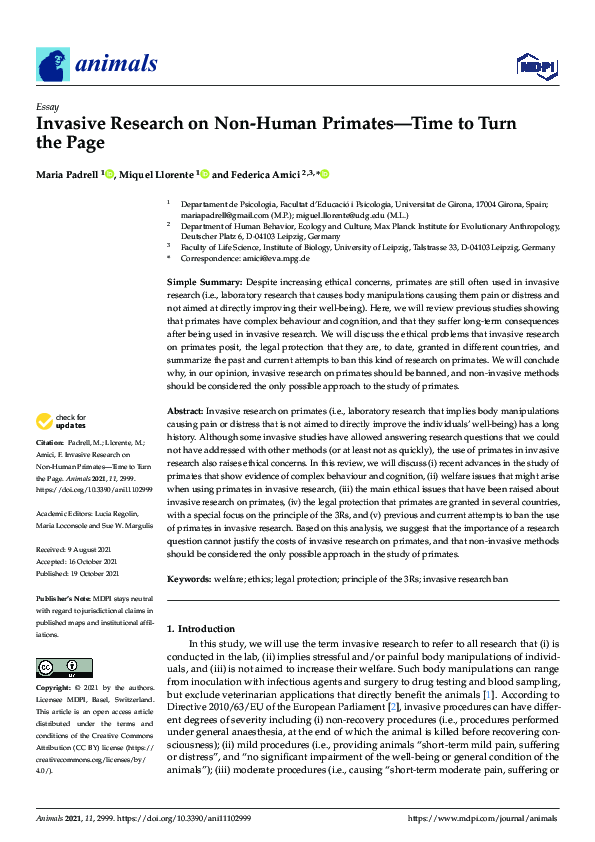 (PDF) Invasive Research on Non-Human Primates—Time to Turn the Page