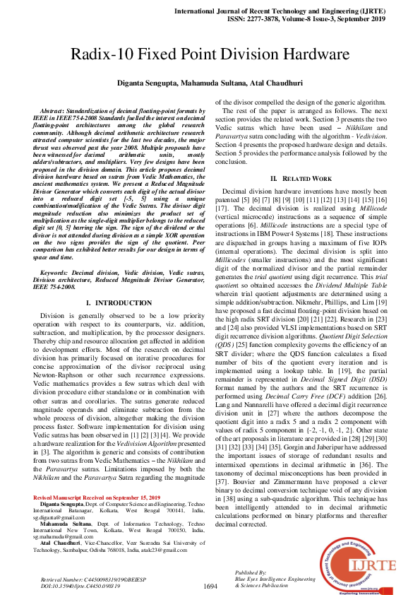 (PDF) Radix-10 Fixed Point Division Hardware | Dr. Mahamuda Sultana ...