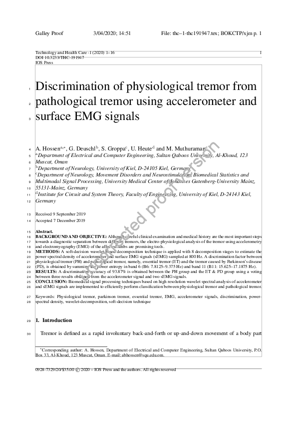 (PDF) Discrimination of physiological tremor from pathological tremor using accelerometer and ...