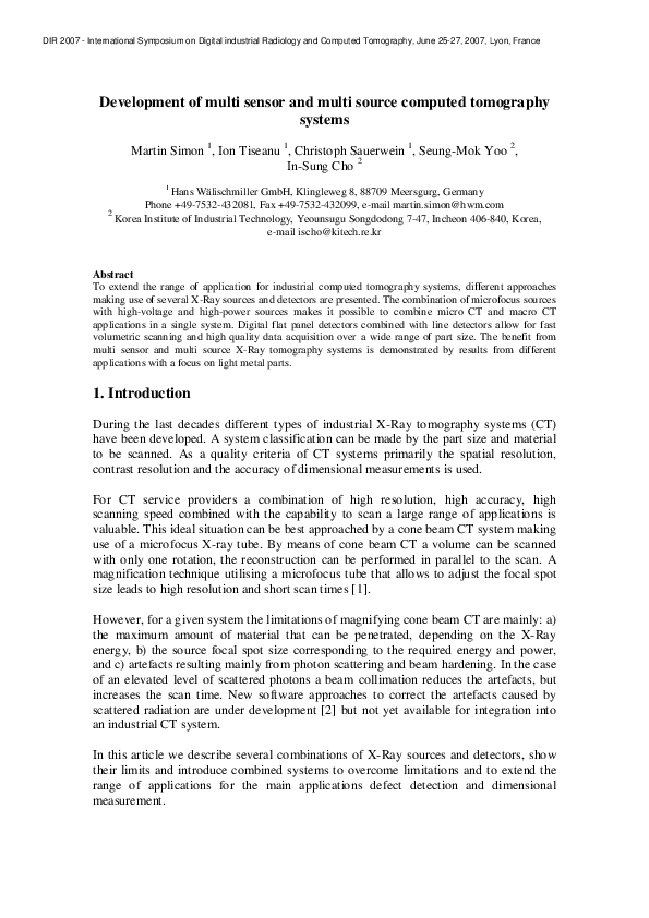 (PDF) Development of multi sensor and multi source computed tomography systems