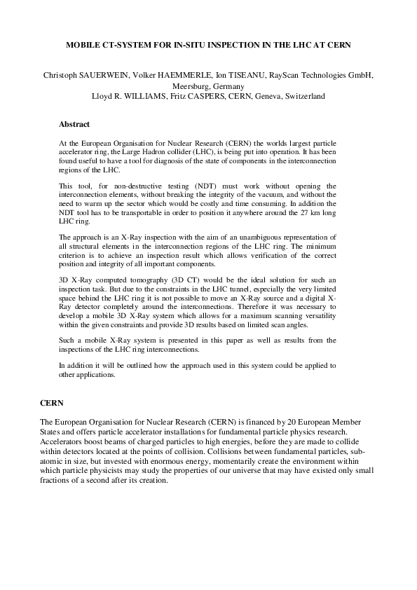 (PDF) Mobile CT-System for In-situ Inspection in the LHC at CERN
