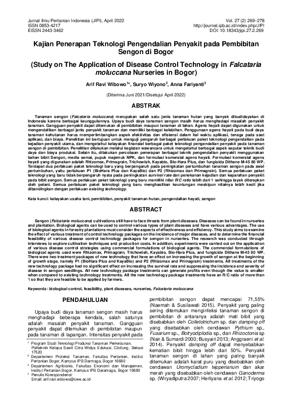 (PDF) Kajian Penerapan Teknologi Pengendalian Penyakit pada Pembibitan ... (PDF) Kajian Penerapan Teknologi Pengendalian Penyakit pada Pembibitan ...