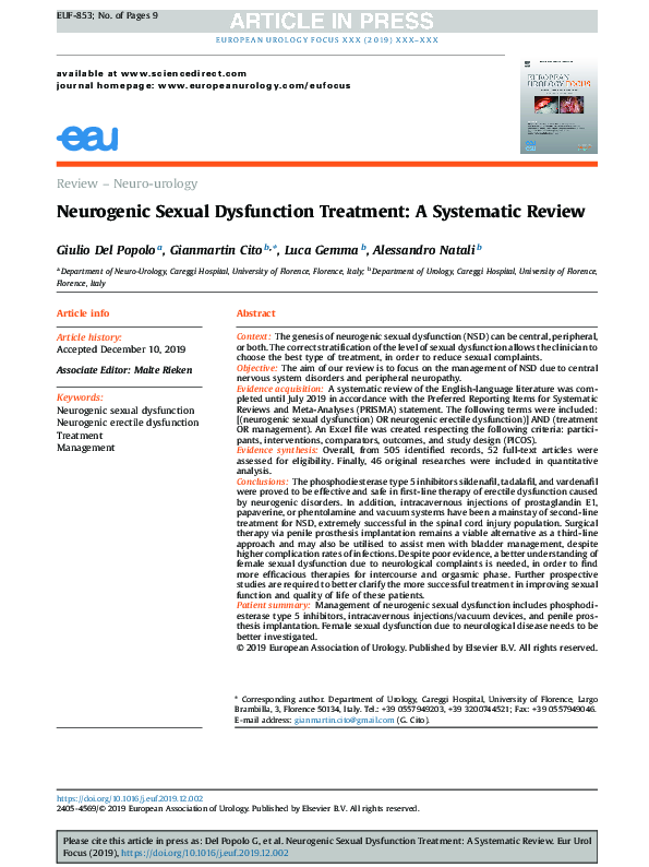 Pdf Neurogenic Sexual Dysfunction Treatment A Systematic Review
