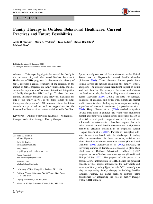 (PDF) Family Therapy in Outdoor Behavioral Healthcare: Current ...