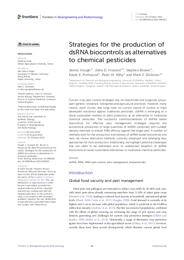 (PDF) Strategies for the production of dsRNA biocontrols as alternatives to chemical pesticides ...