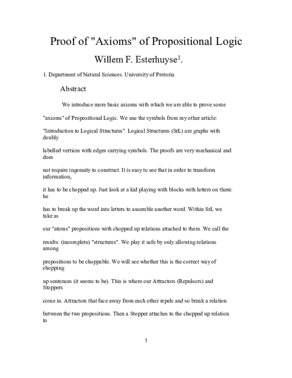 (PDF) Proof of "Axioms" of Propositional Logic