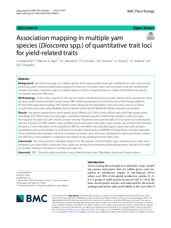 (PDF) Association mapping in multiple yam species (Dioscorea spp.) of ...