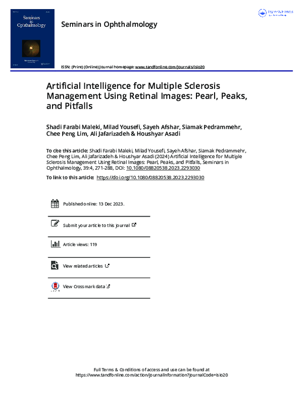 (PDF) Artificial Intelligence for Multiple Sclerosis Management Using Retinal Images: Pearl ...