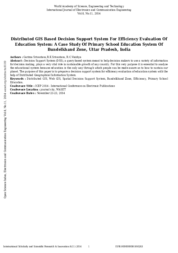 (PDF) Distributed GIS Based Decision Support System For Efficiency Evaluation Of Education ...