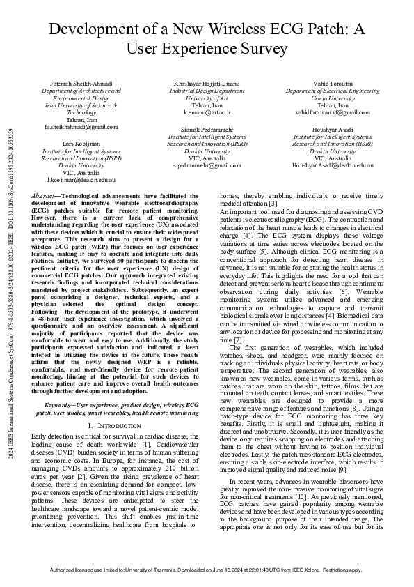 (PDF) Development of a New Wireless ECG Patch: A User Experience Survey