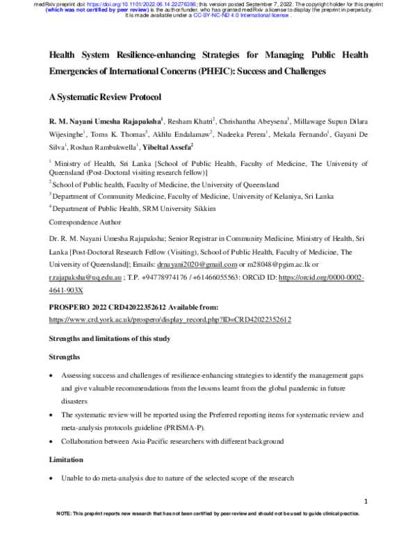 (PDF) Health System Resilience-enhancing Strategies for Managing Public ...
