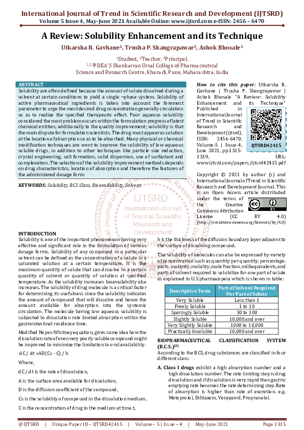 (PDF) A Review: Solubility Enhancement and its Technique