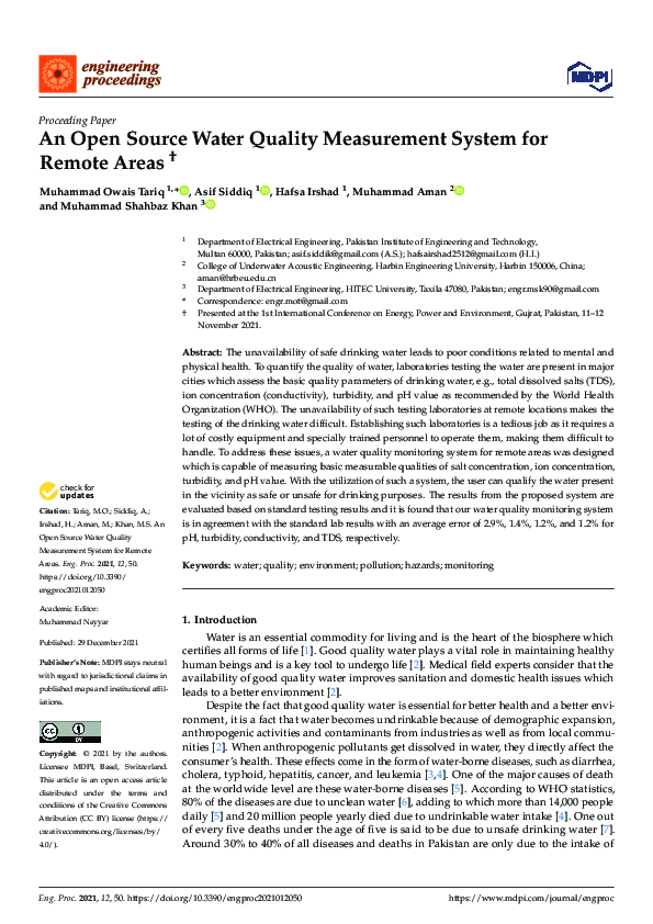 (PDF) An Open Source Water Quality Measurement System for Remote Areas