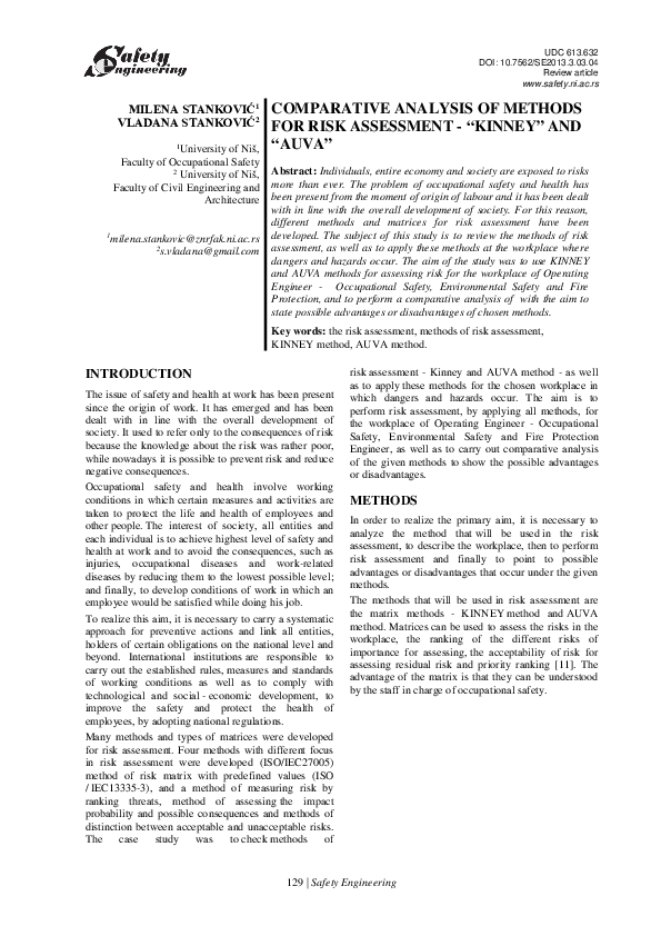 (PDF) Comparative Analysis of Methods for Risk Assessment - “Kinney ...
