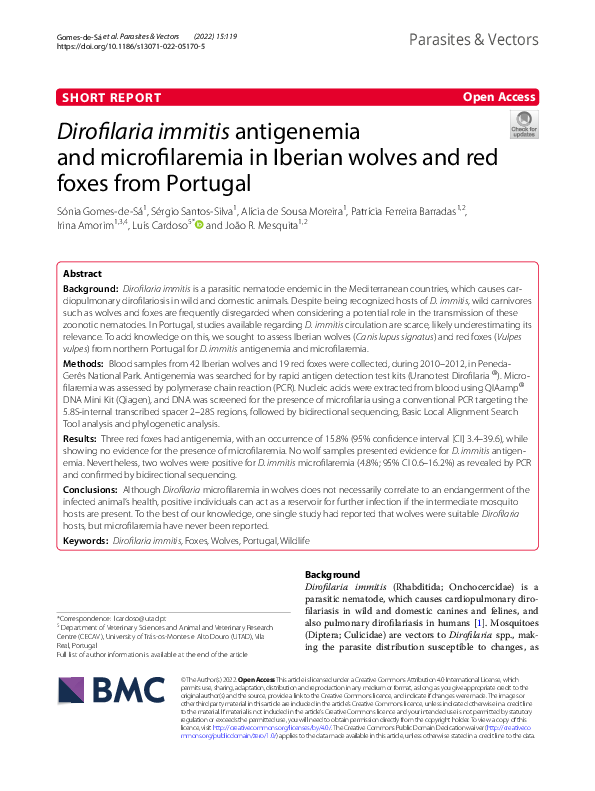 (PDF) Dirofilaria immitis antigenemia and microfilaremia in Iberian wolves and red foxes from ...