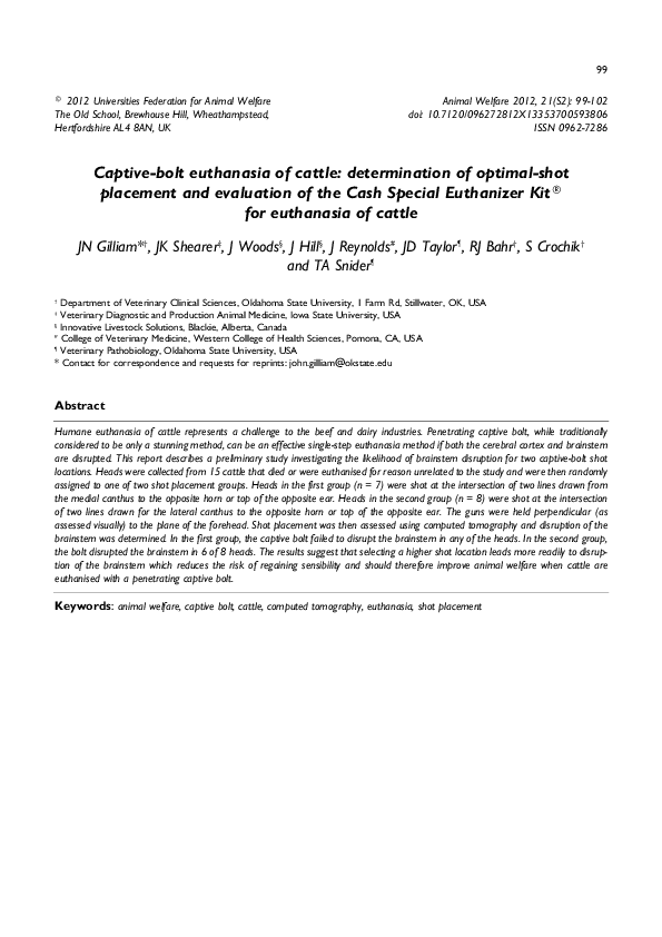 (PDF) Captive-bolt euthanasia of cattle: determination of optimal-shot ...