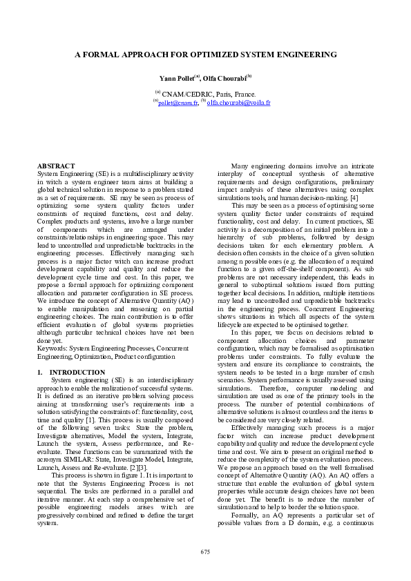 (PDF) A formal approach for optimized system engineering
