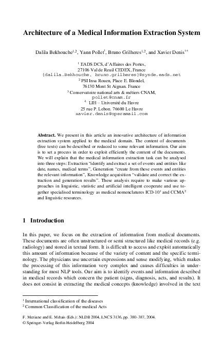 (PDF) Architecture of a Medical Information Extraction System