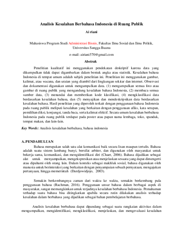 (PDF) Analisis Kesalahan Berbahasa Indonesia di Ruang Publik