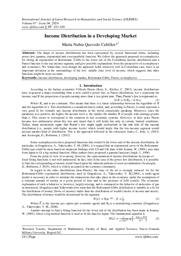 (PDF) Income Distribution in a Developing Market