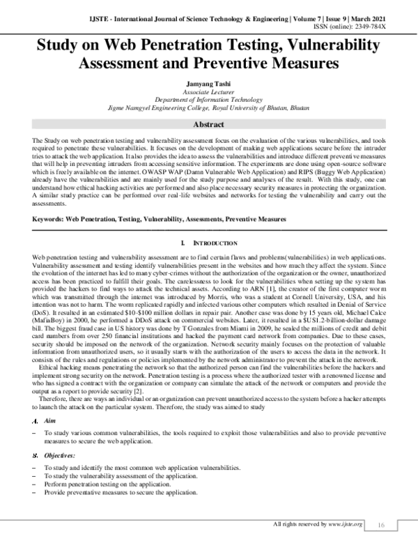 (PDF) Study on Web Penetration Testing, Vulnerability Assessment and ...