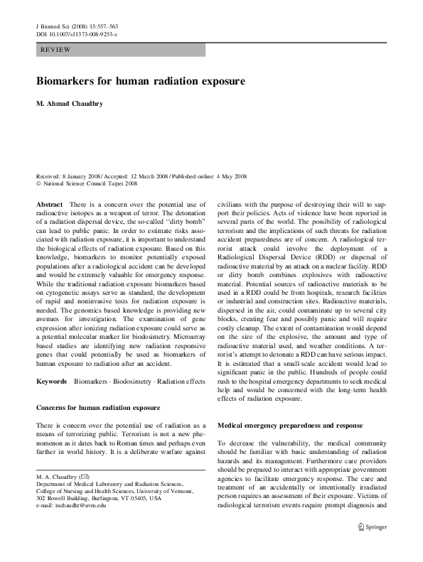 (PDF) Biomarkers for human radiation exposure