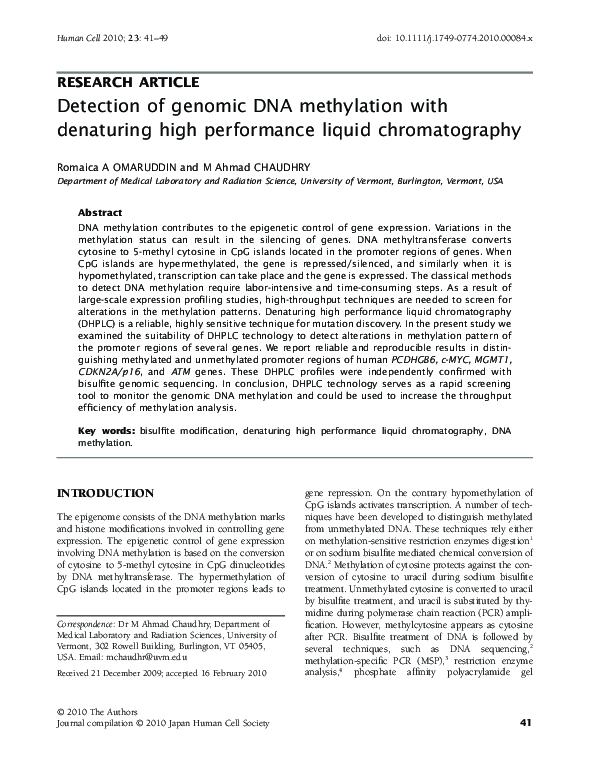(PDF) Detection of genomic DNA methylation with denaturing high ...