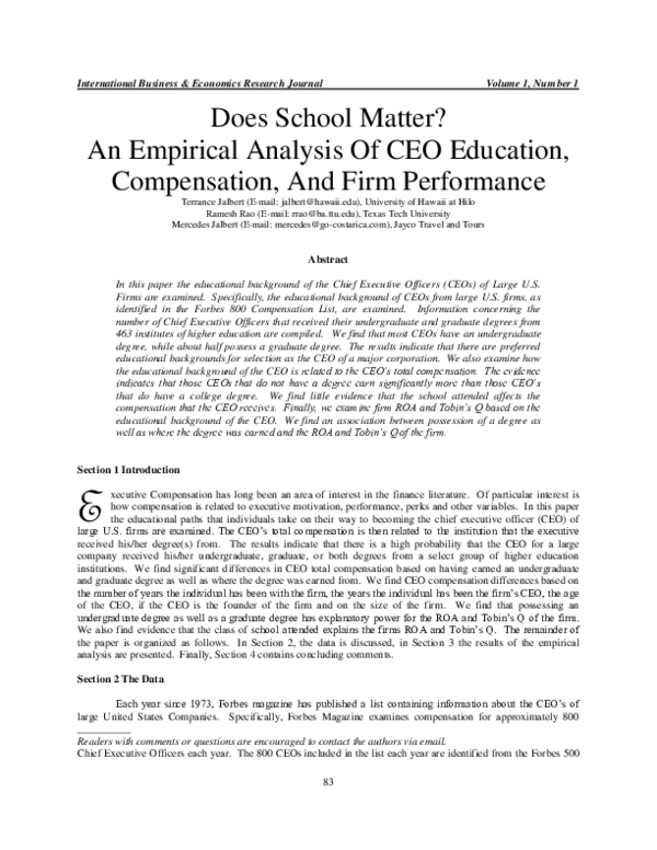 (PDF) Does School Matter? An Empirical Analysis Of CEO Education ...