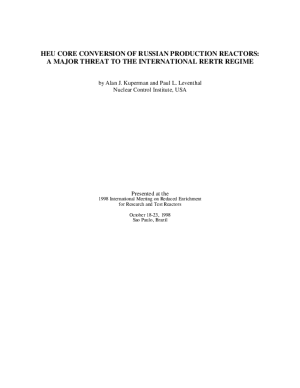 (PDF) Heu Core Conversion of Russian Production Reactors : A Major ...