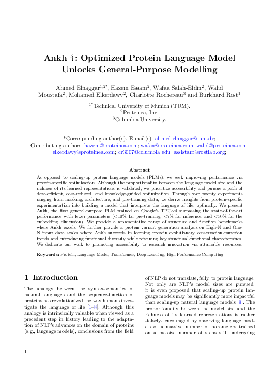 (PDF) Ankh ☥: Optimized Protein Language Model Unlocks General-Purpose ...