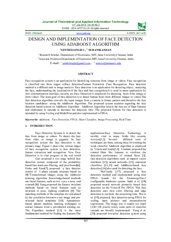 Pdf Design And Implementation Of Face Detection Using Adaboost Algorithm