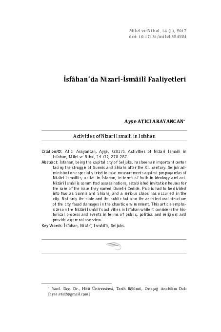 (PDF) İsfâhan’da Nizarî-İsmâilî Faaliyetleri
