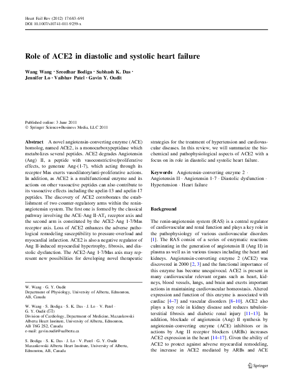 (PDF) Role of ACE2 in diastolic and systolic heart failure